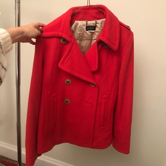 J. Crew | Jackets & Coats | Jcrew Red Peacoat | Poshmark